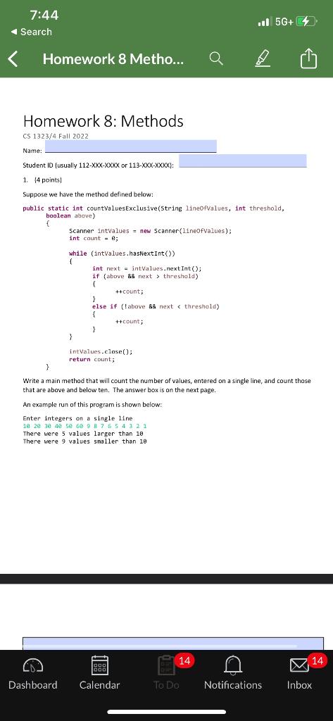Solved cs1323/4 Fall 2022 Name: Student io fusually | Chegg.com