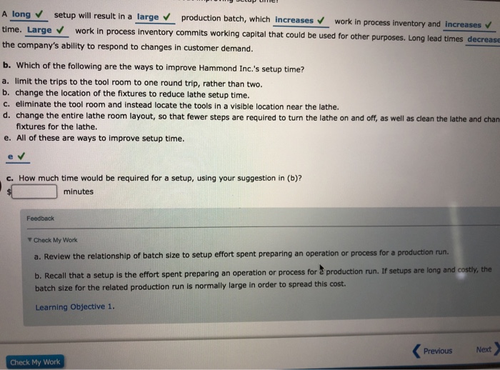 Reduce Setup Time Hammond Inc. has analyzed the setup | Chegg.com