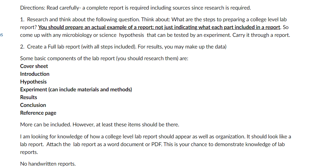 Solved Directions: Read carefully- a complete report is | Chegg.com