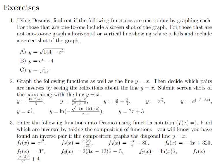 Solved = Exercises 1. Using Desmos, find out if the | Chegg.com