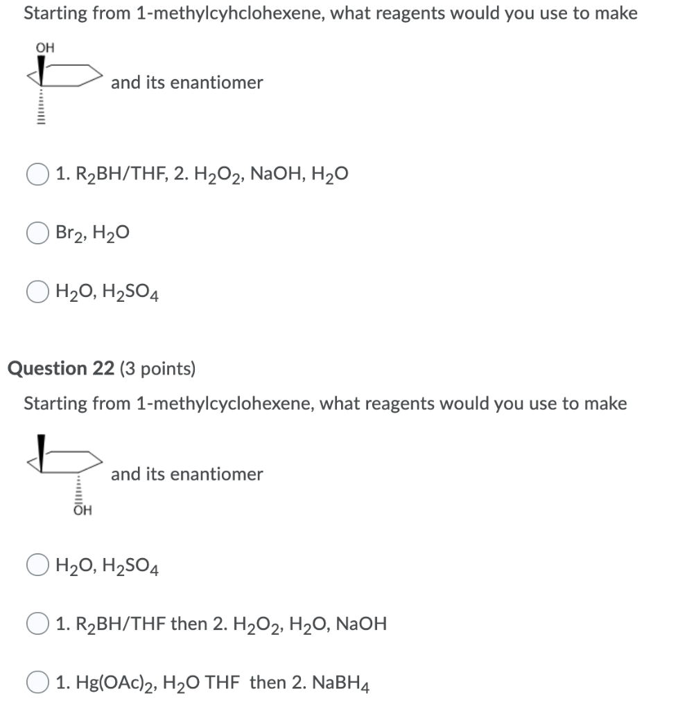 Solved Starting from 1-methylcyhclohexene, what reagents | Chegg.com