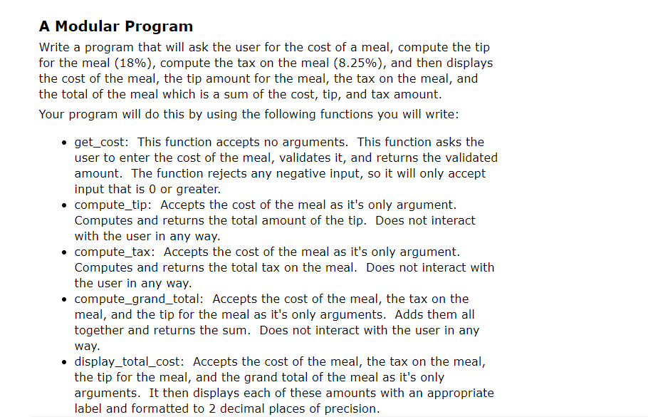 Solved A Modular Program Write a program that will ask the | Chegg.com