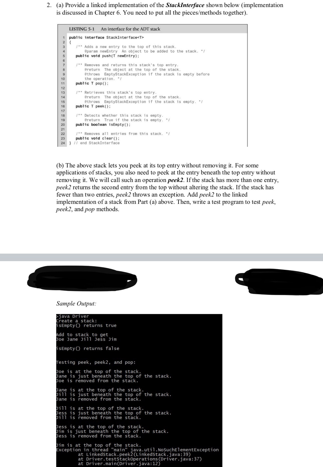 Solved (a) ﻿Provide a linked implementation of the | Chegg.com