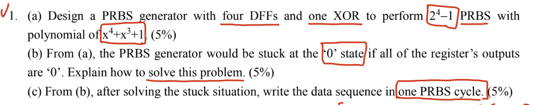 √1. (a) Design a PRBS generator with four DFFs and | Chegg.com