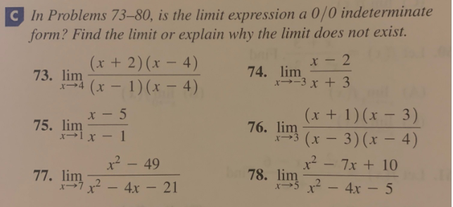 Solved C In Problems 73–80, is the limit expression a 0/0 | Chegg.com