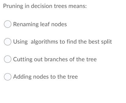 Solved Pruning in decision trees means: Renaming leaf nodes | Chegg.com