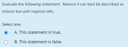 Solved Evaluate the following statement. Meiosis II can best | Chegg.com