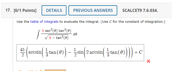Solved Use the table of integrals to evaluate the integral. | Chegg.com