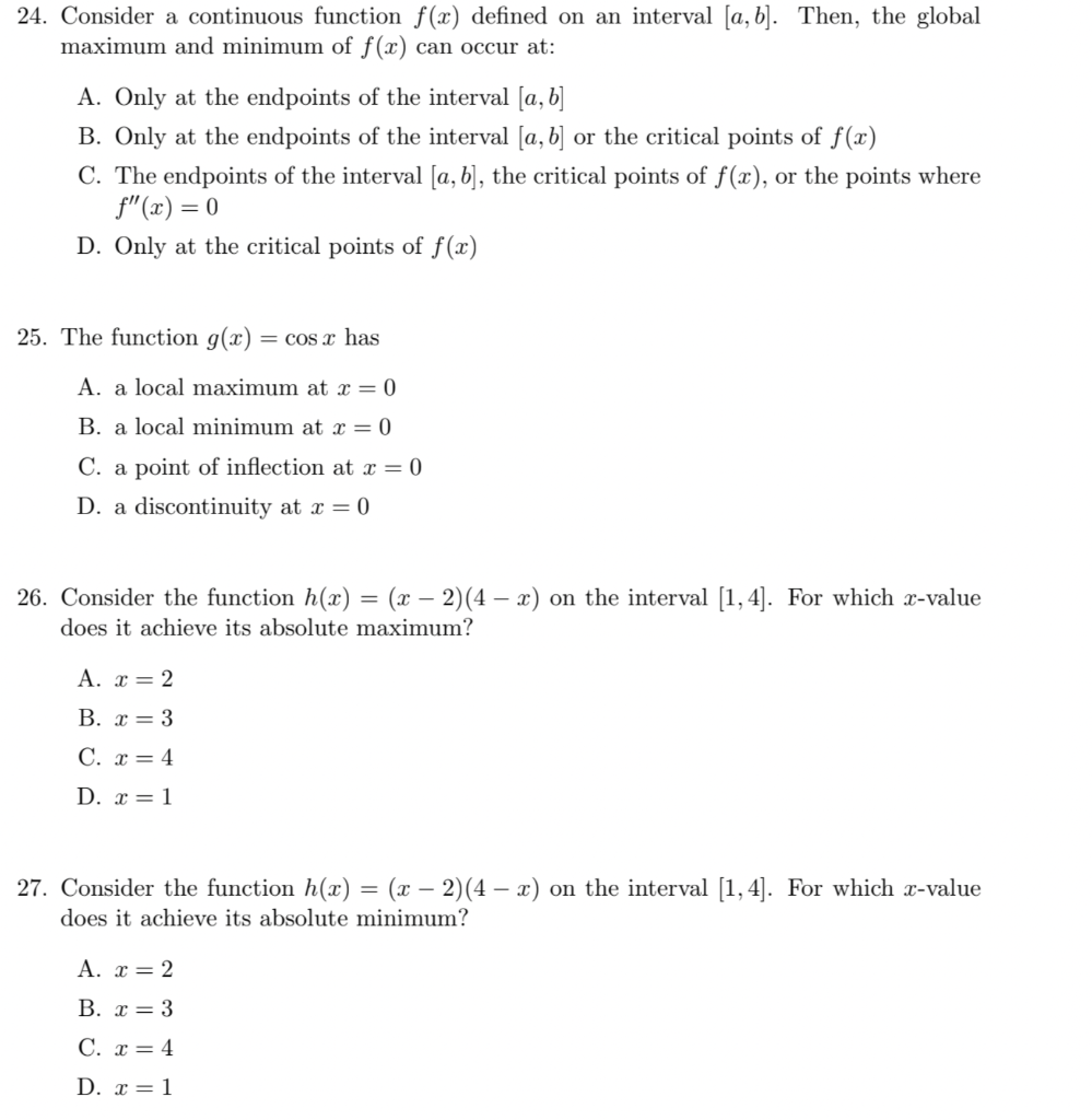 Solved 24 Consider A Continuous Function F X Defined On An
