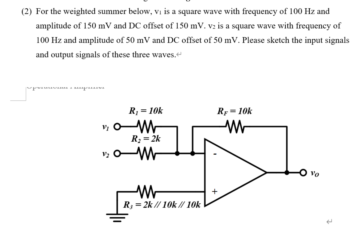 Solved (2) For the weighted summer below, v1 is a square | Chegg.com