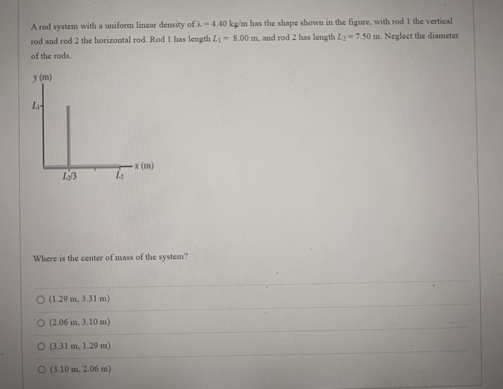 Solved A rod system with a uniform linear density of λ=4.40 | Chegg.com