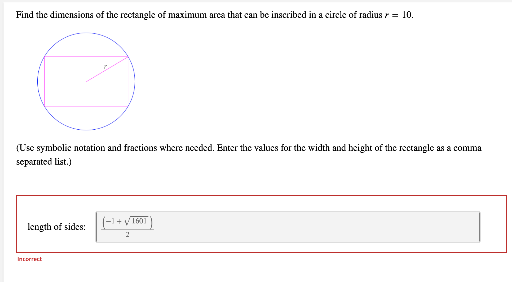 Solved Find the dimensions of the rectangle of maximum area | Chegg.com