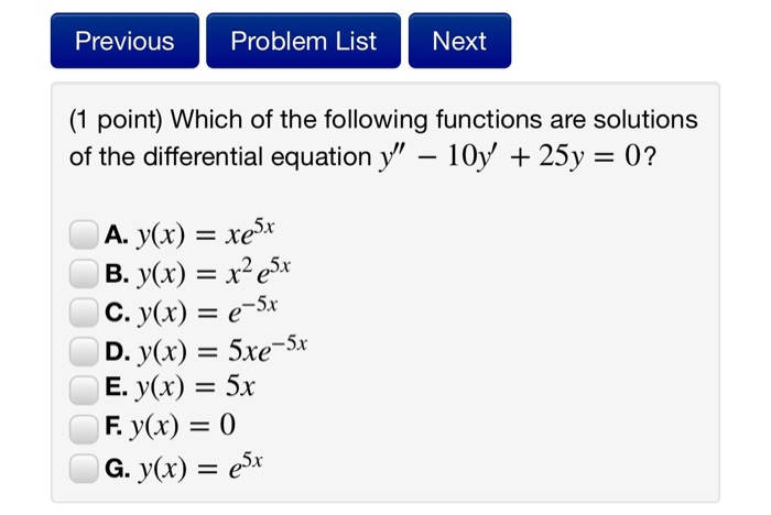 Solved PreviouS Problem List Next (1 point) Which of the | Chegg.com