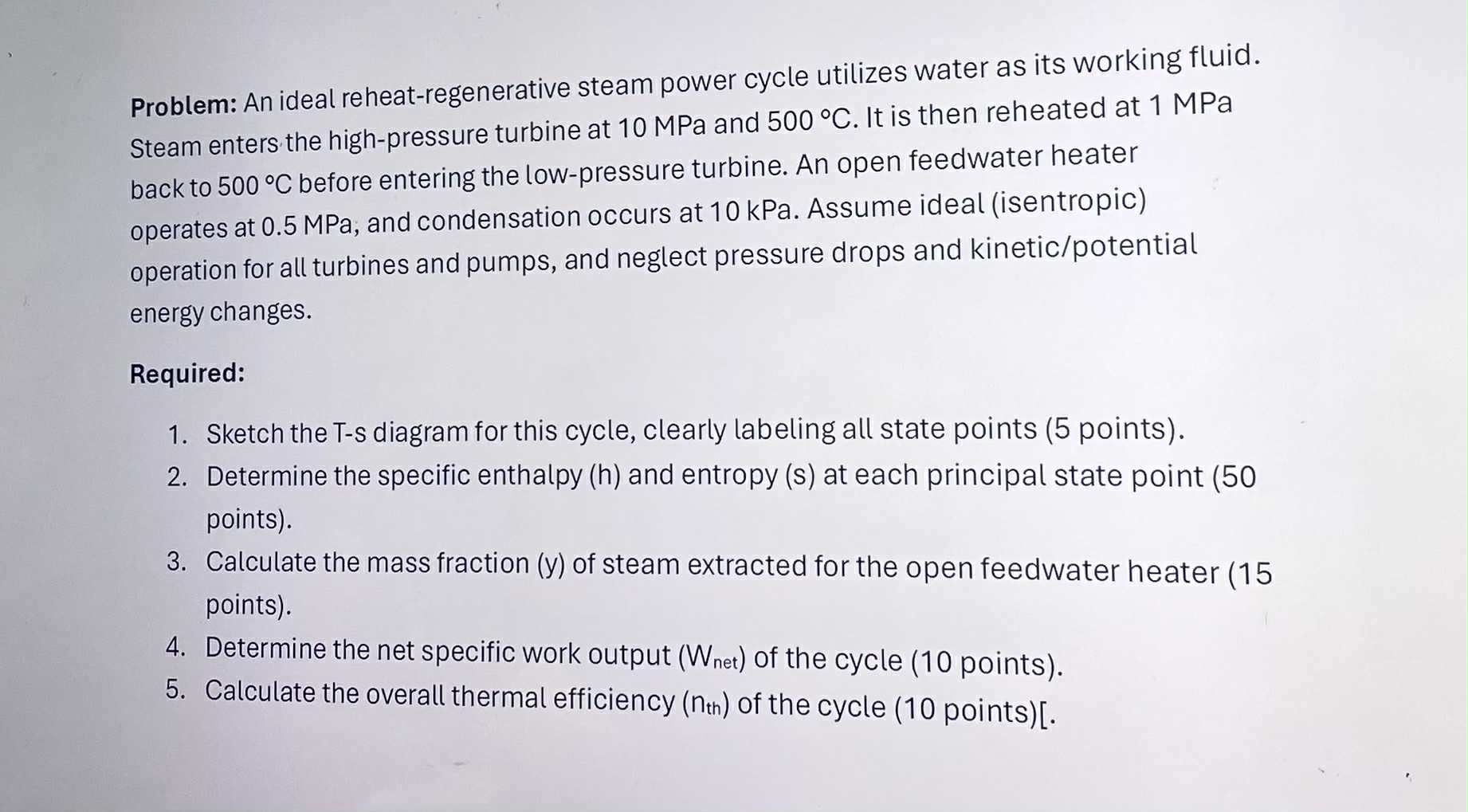 Solved Problem: An ideal reheat-regenerative steam power | Chegg.com