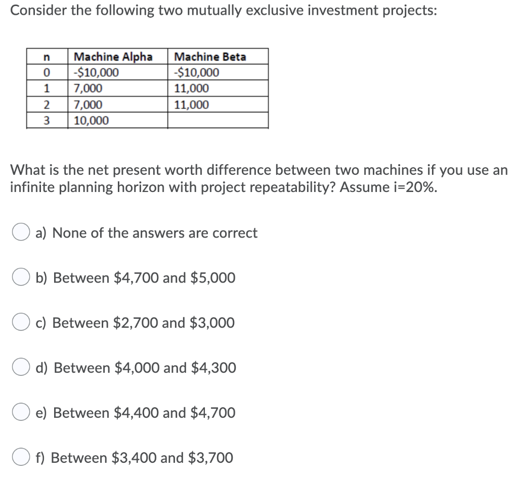 Solved Consider the following two mutually exclusive | Chegg.com