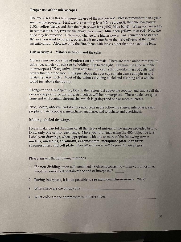 Solved Proper use of the microscopes The exercises in this | Chegg.com