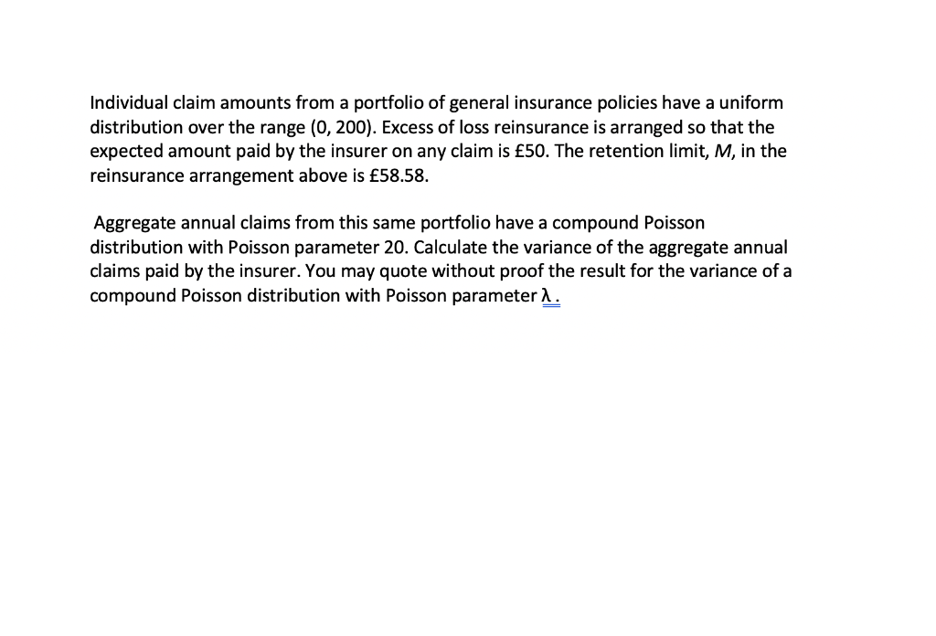 Individual claim amounts from a portfolio of general | Chegg.com