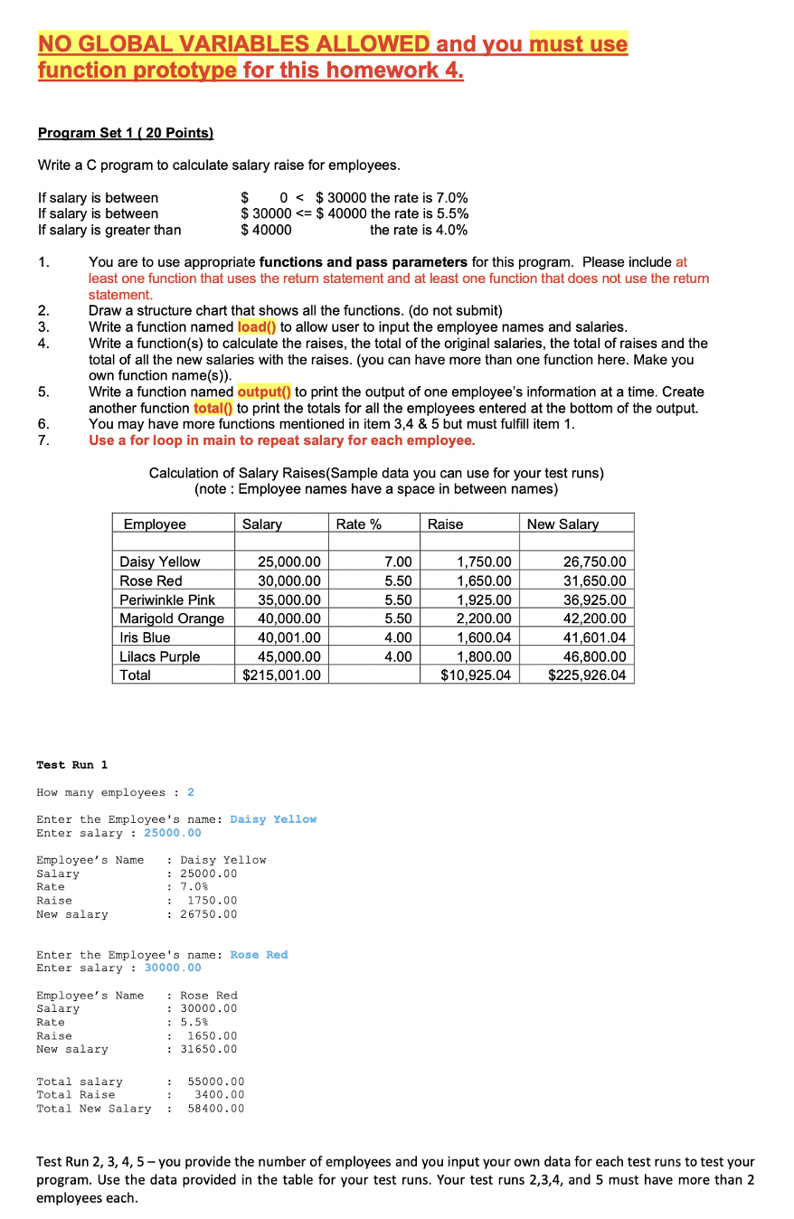 Solved NO GLOBAL VARIABLES ALLOWED and you must use function | Chegg.com