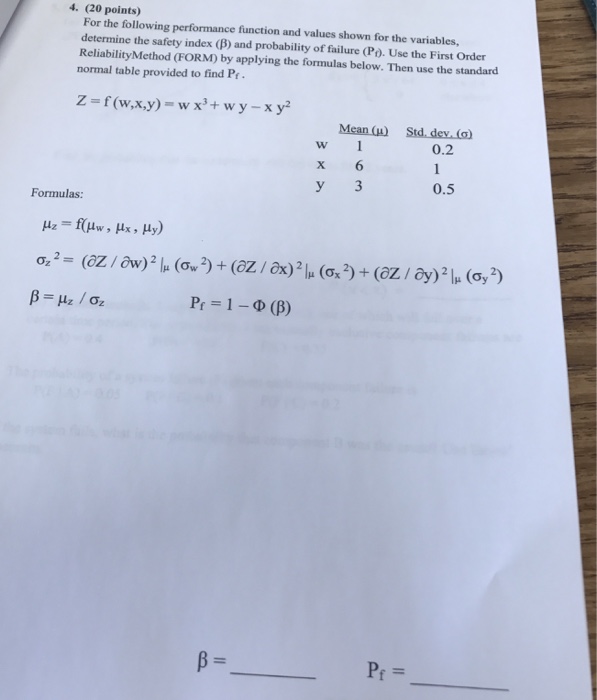 Solved For the following performance function and values | Chegg.com