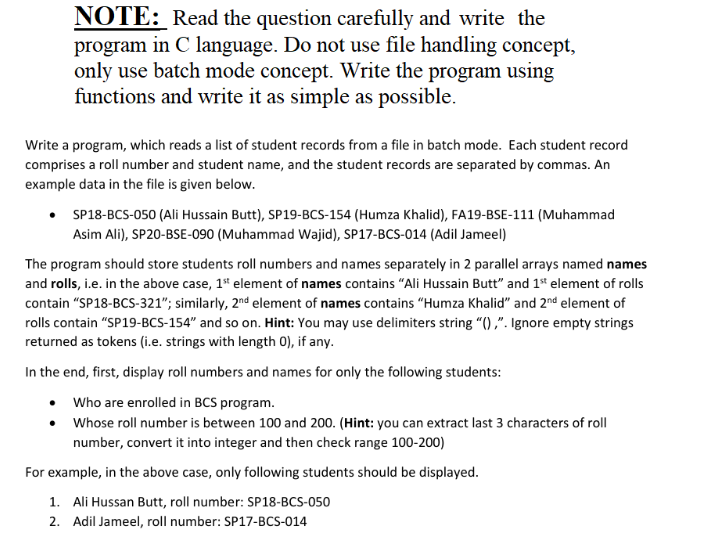 Solved NOTE: Read the question carefully and write the | Chegg.com