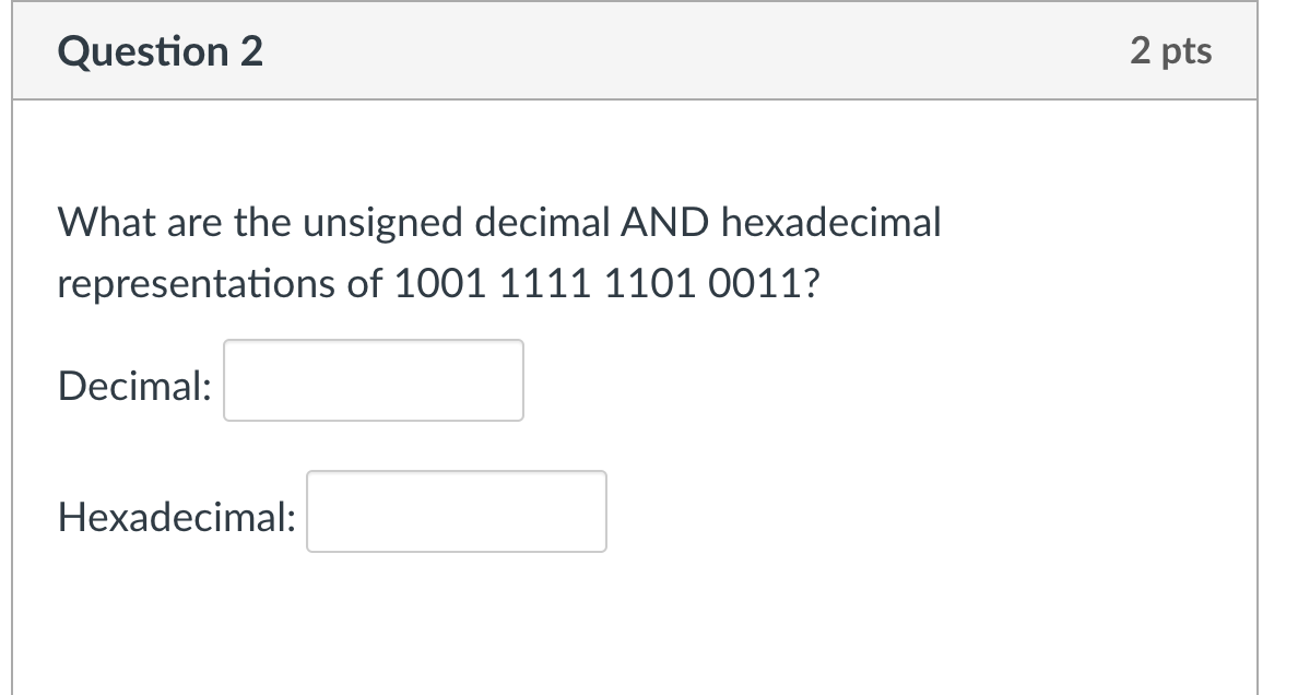 Solved Question 2 2 pts What are the unsigned decimal AND | Chegg.com