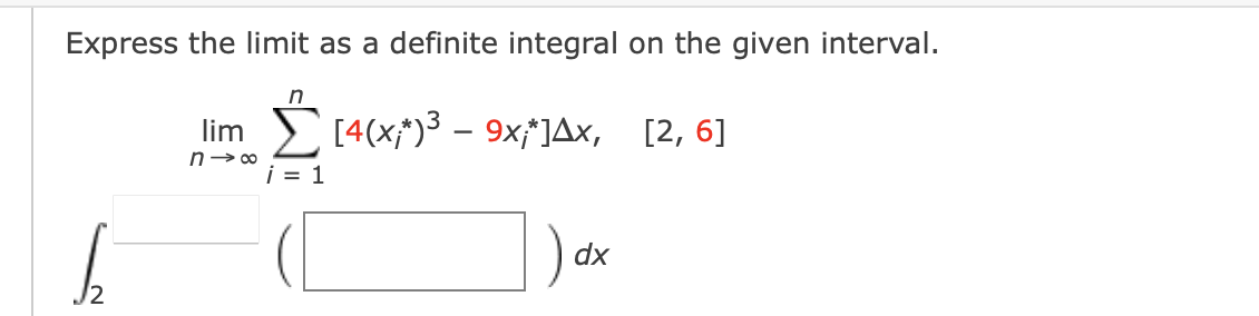 Solved Express the limit as a definite integral on the given | Chegg.com