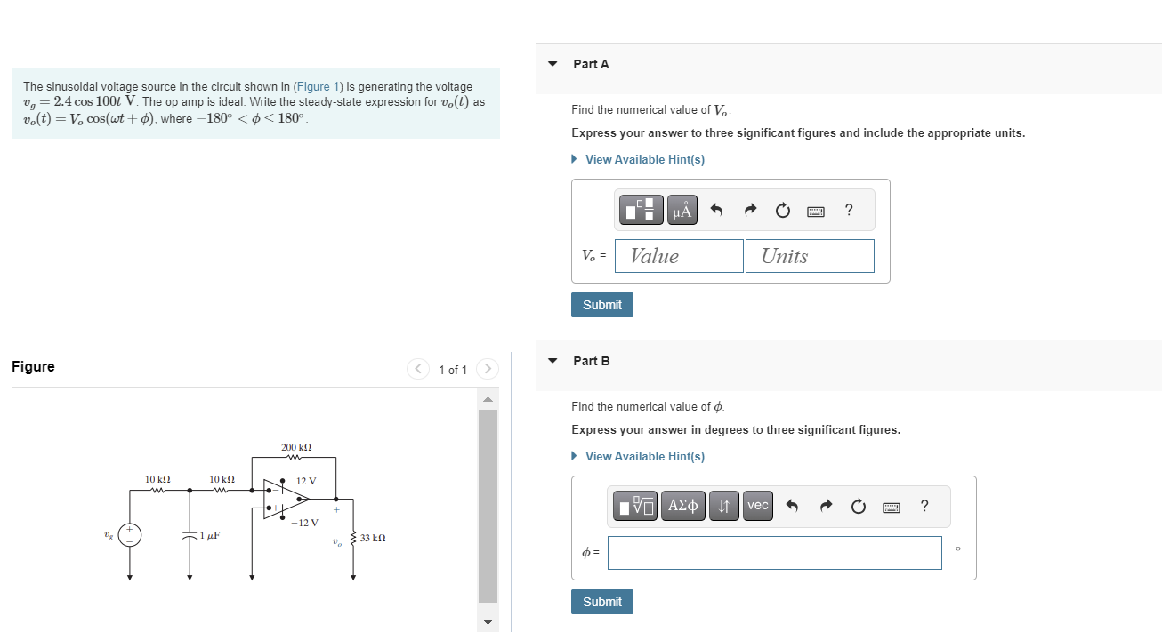 Solved The sinusoidal voltage source in the circuit shown in | Chegg.com
