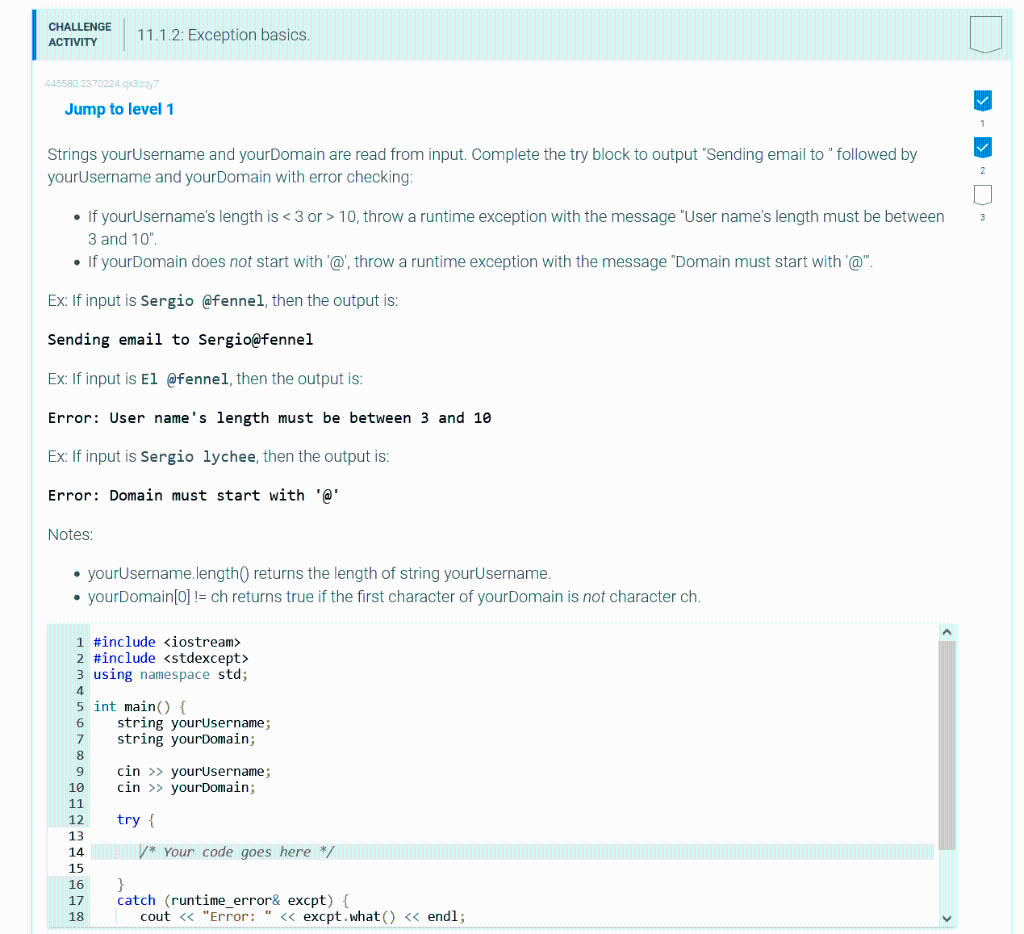 Solved Strings yourUsername and yourDomain are read from | Chegg.com