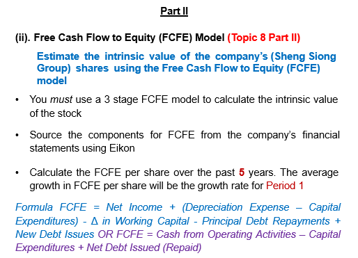 Part II (ii). Free Cash Flow to Equity (FCFE) Model | Chegg.com