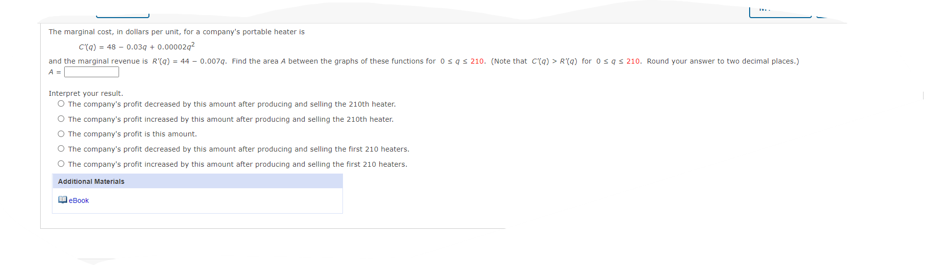 Solved The marginal cost, in dollars per unit, for a | Chegg.com