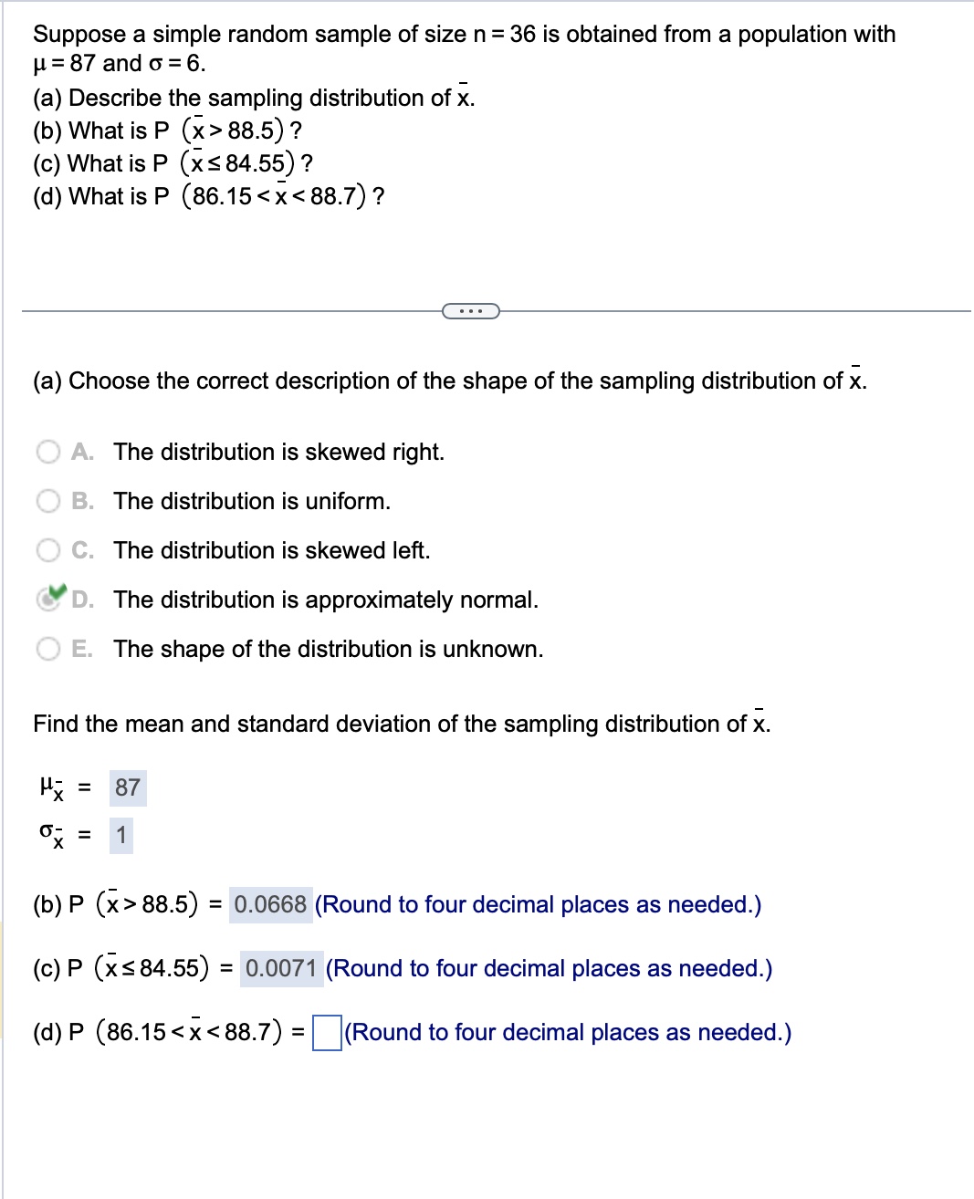 Solved Suppose a simple random sample of size n=36 ﻿is | Chegg.com