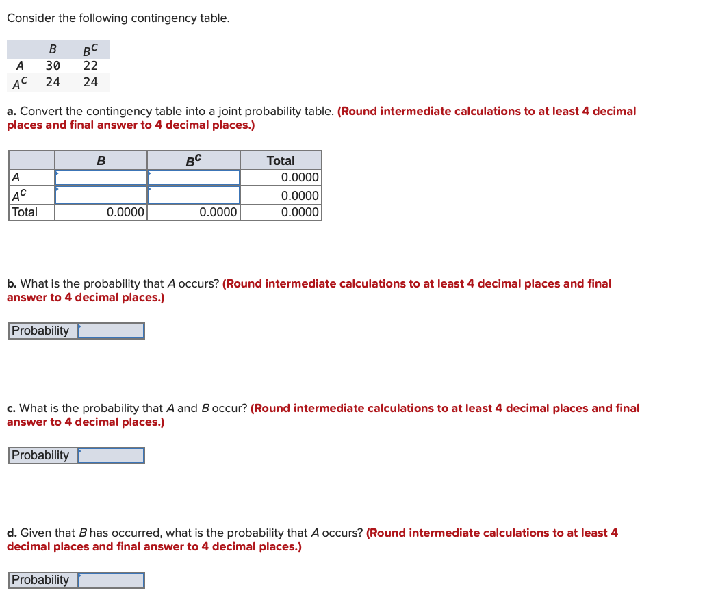 Solved Consider the following contingency table. A AC B 30 | Chegg.com