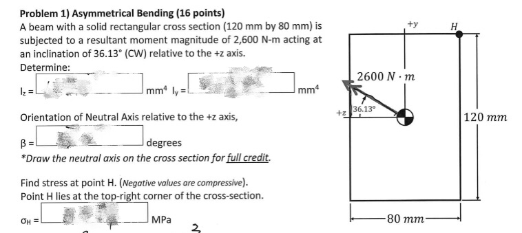 Solved + ун Problem 1) Asymmetrical Bending (16 points) A | Chegg.com