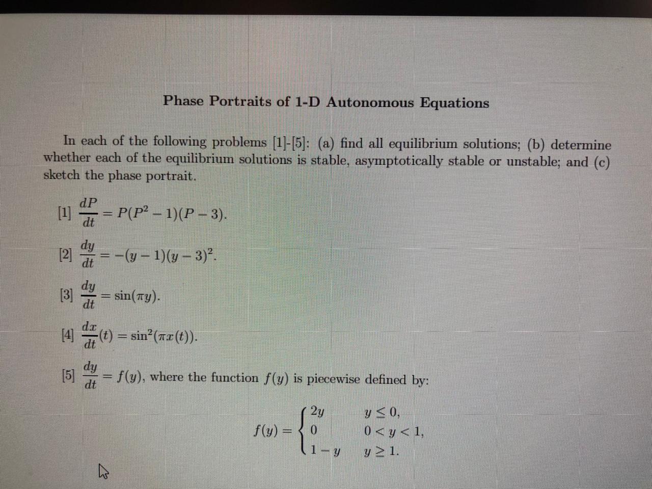 Solved Phase Portraits of 1-D Autonomous Equations In each | Chegg.com