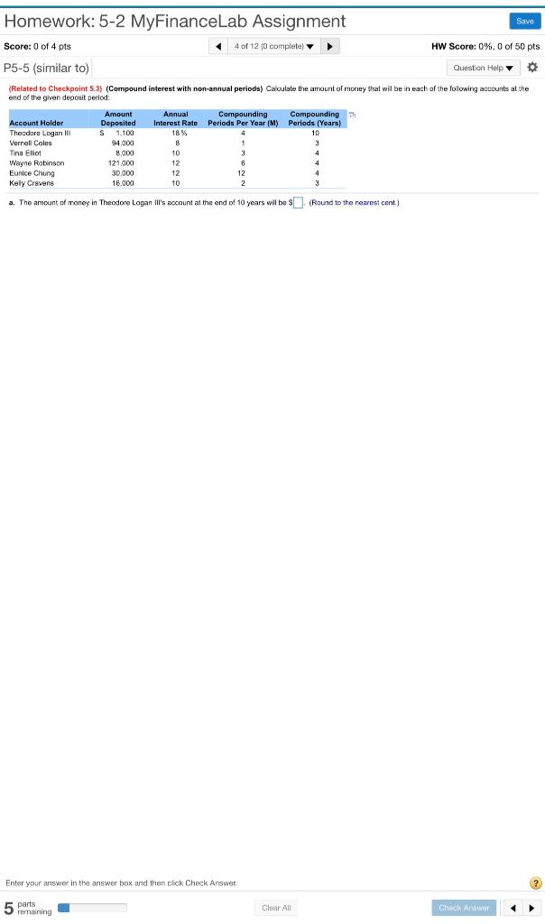 Solved Homework: 5-2 MyFinanceLab Assignment Save Score: 0 | Chegg.com