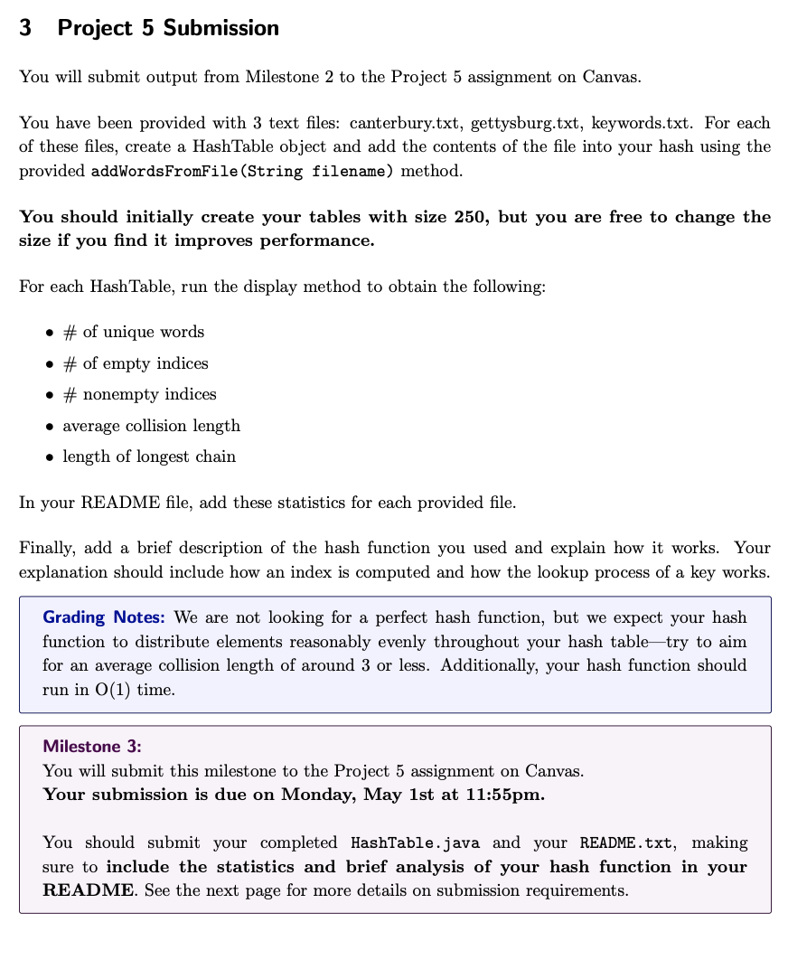 Solved 2 Hash Tables For this milestone, you'll be | Chegg.com