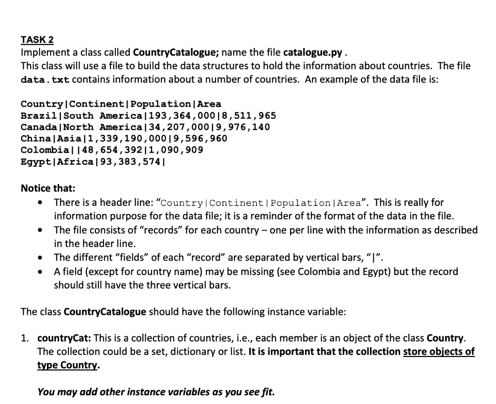 CS1026: Assignment 4: Country Classes Due: Thursday, | Chegg.com