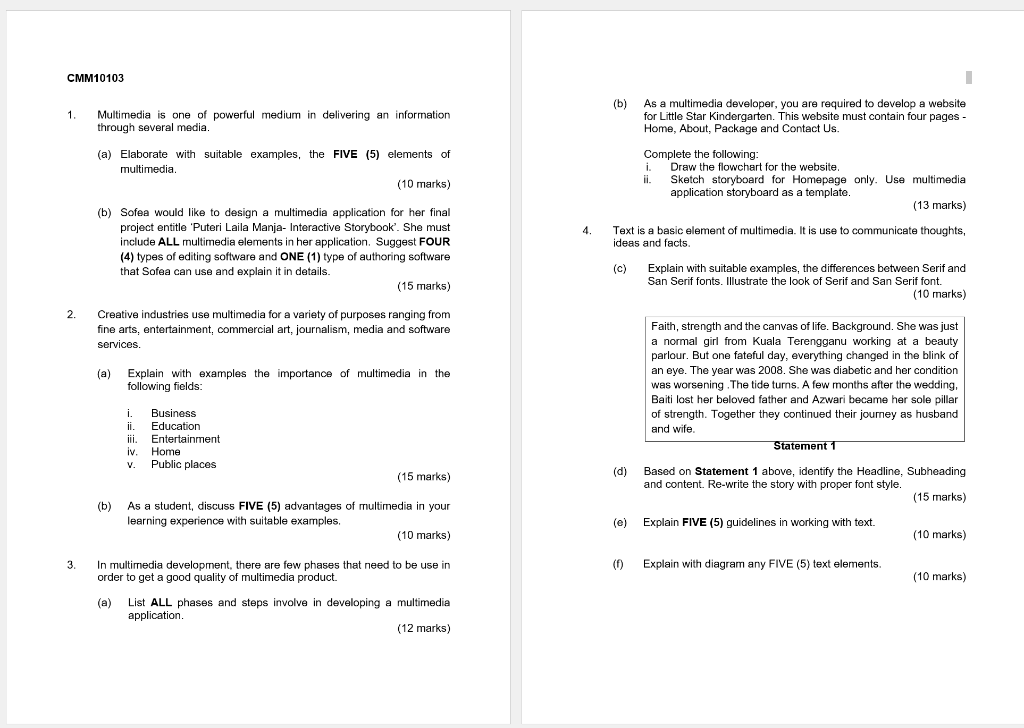 Solved CMM10103 1. Multimedia is one of powerful medium in | Chegg.com