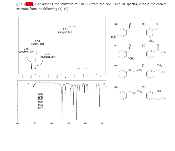 Solved Q23. 4 pts) Considering the structure of C8H80 from | Chegg.com