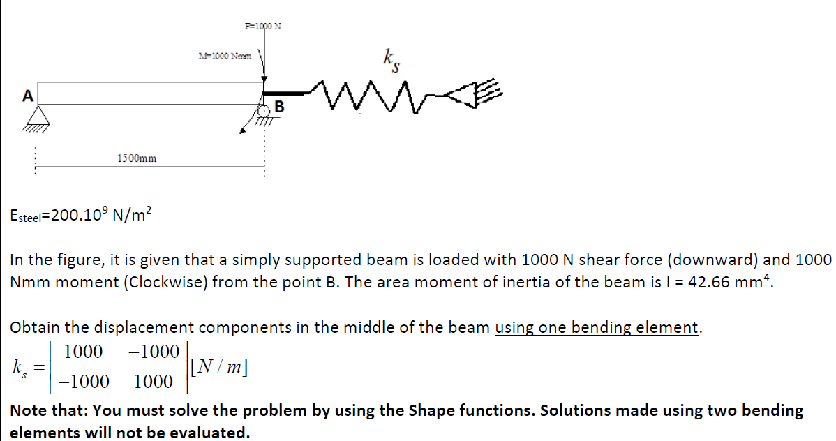 1000 N ME=1000 mm Imios А 1500mm Esteel=200.10° N/m | Chegg.com