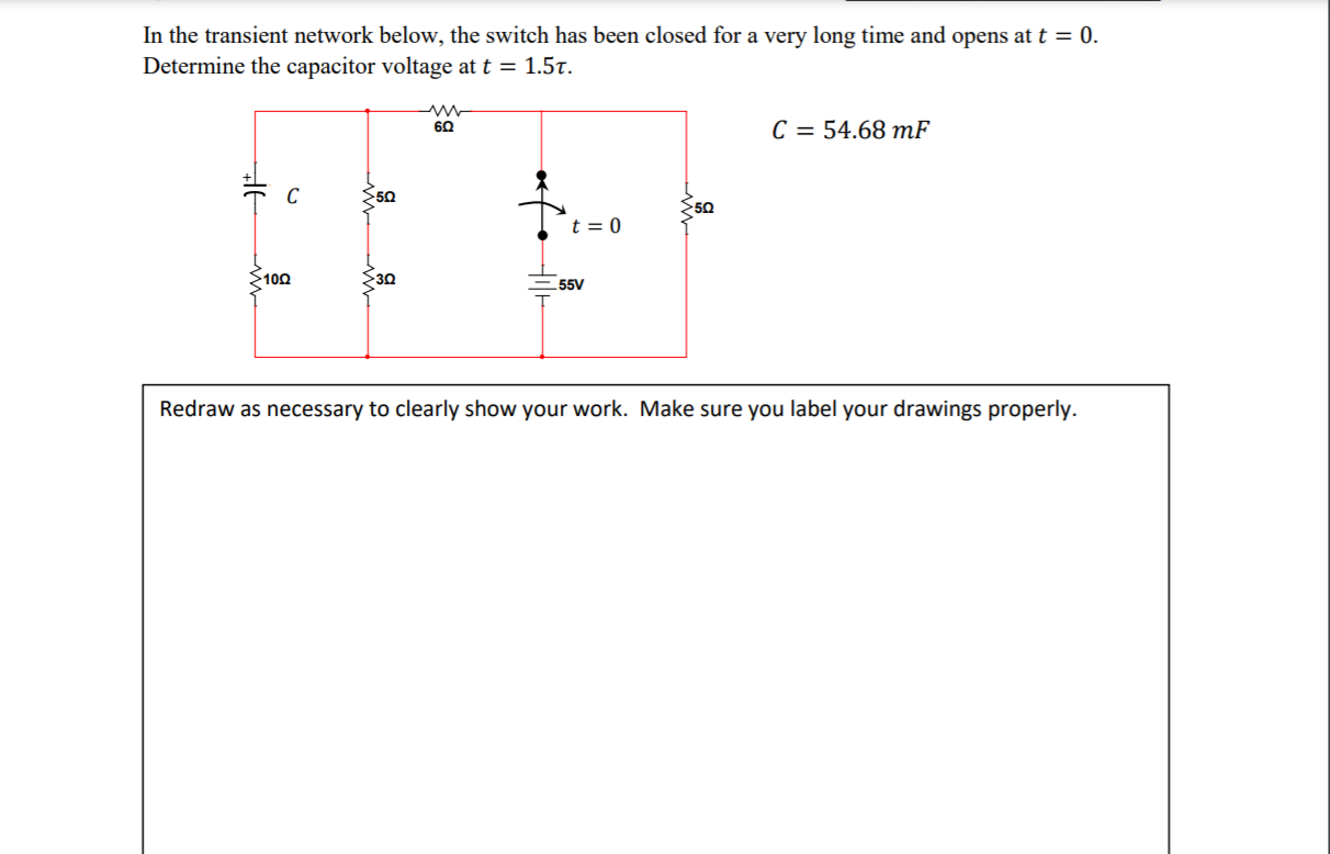 Solved In the transient network below, the switch has been | Chegg.com