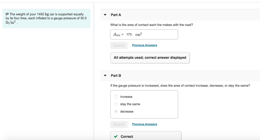 Solved IP The weight of your 1450 kg car is supported | Chegg.com
