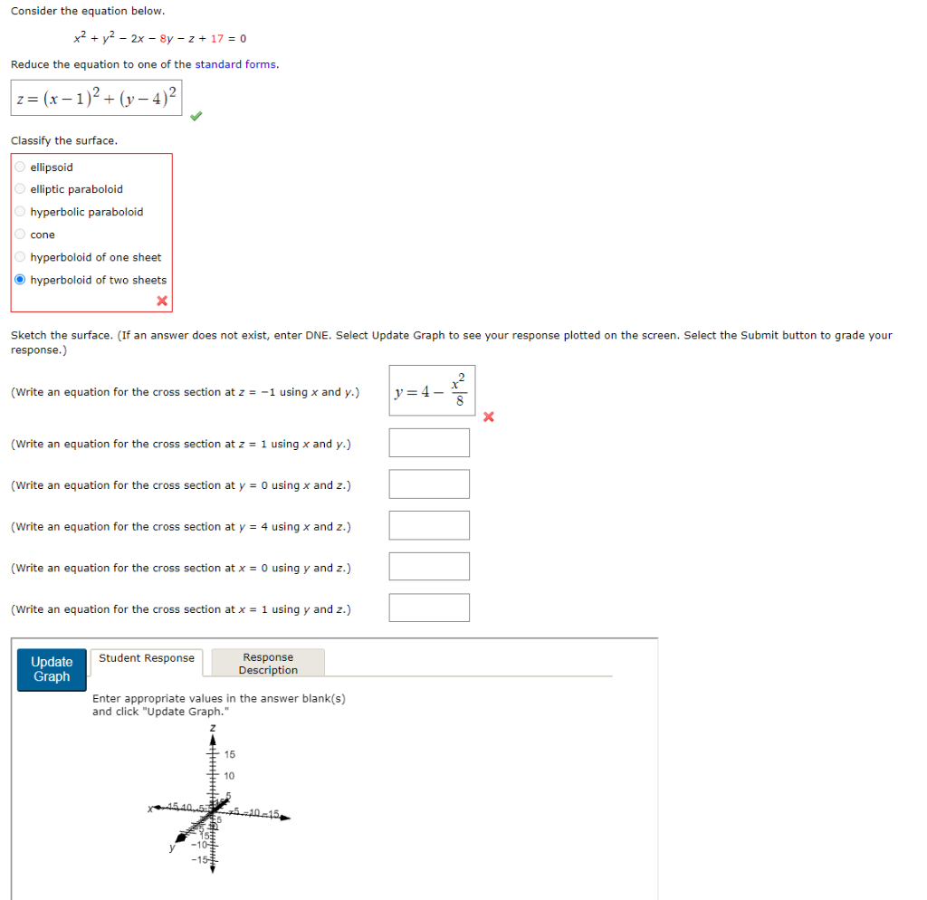 Solved Consider the equation below. x2+y2−2x−8y−z+17=0 | Chegg.com