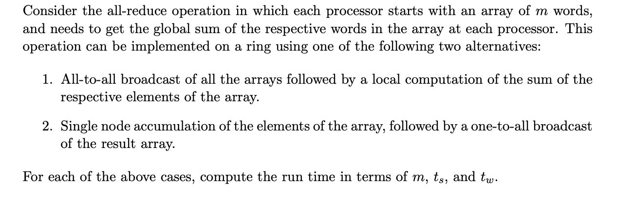Consider the all-reduce operation in which each | Chegg.com