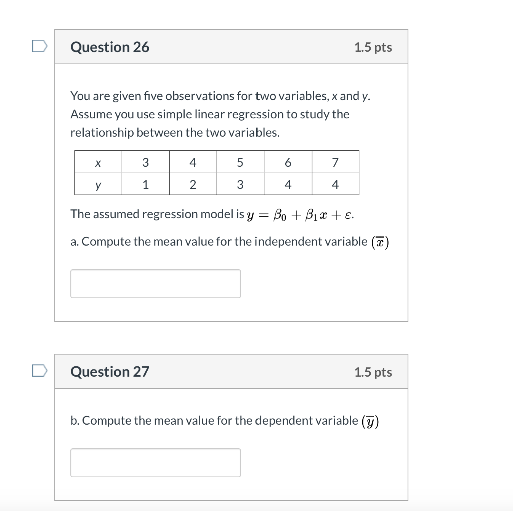 Solved Question 26 1.5 pts You are given five observations | Chegg.com