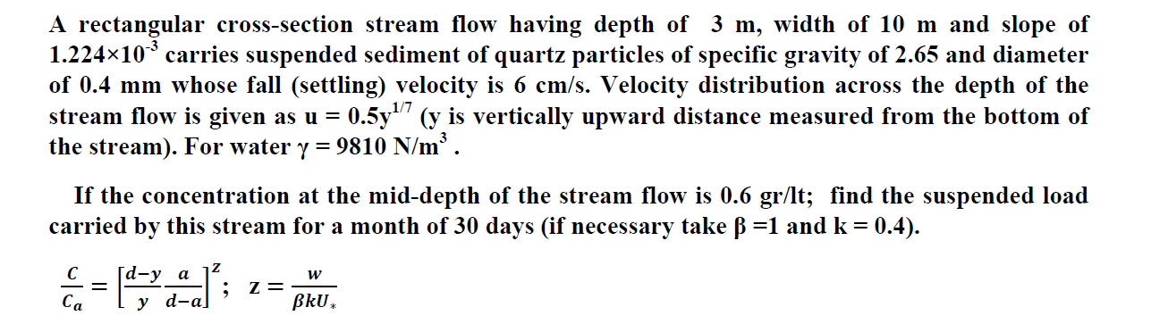Solved A rectangular cross-section stream flow having depth | Chegg.com