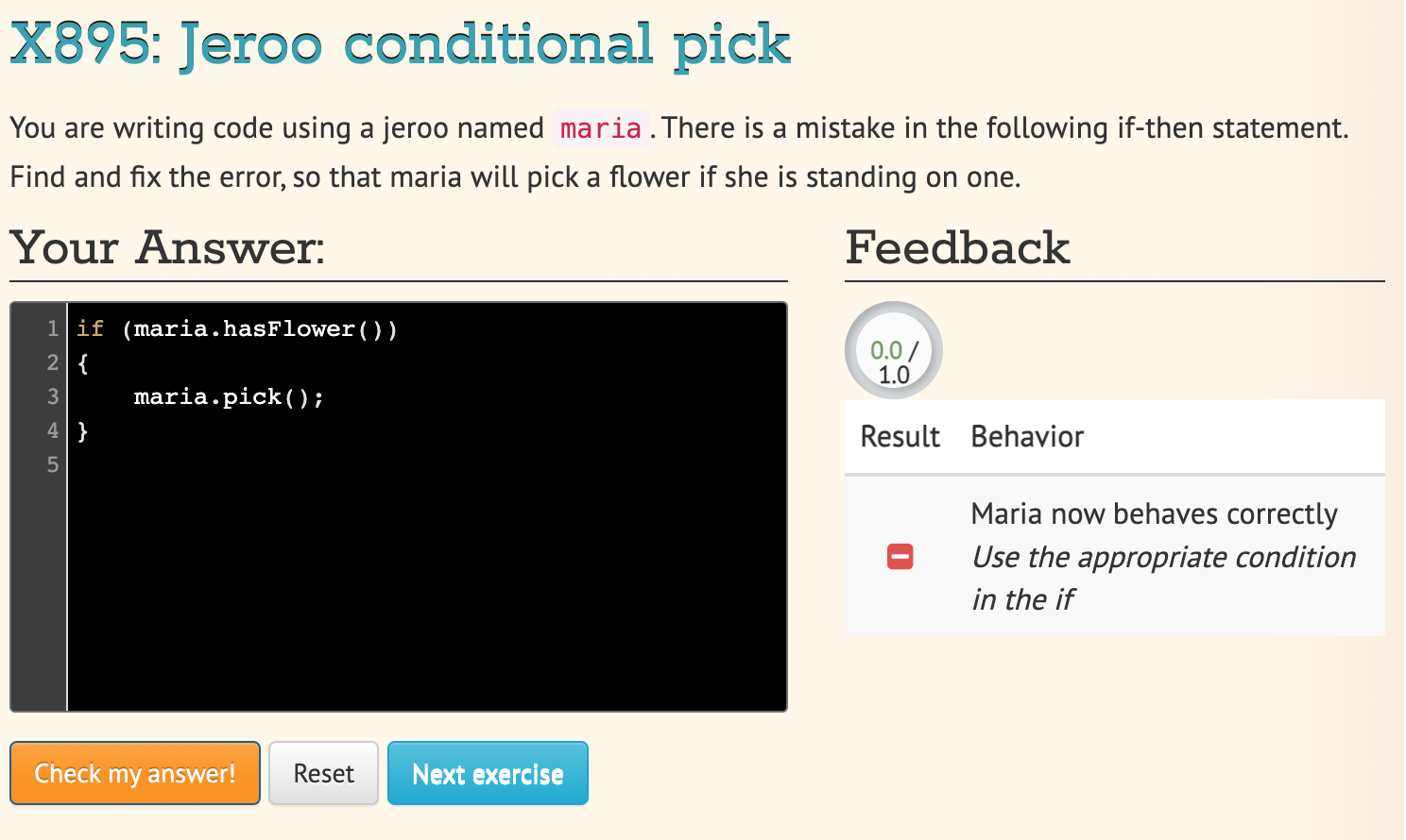Solved X895: Jeroo conditional pick You are writing code | Chegg.com