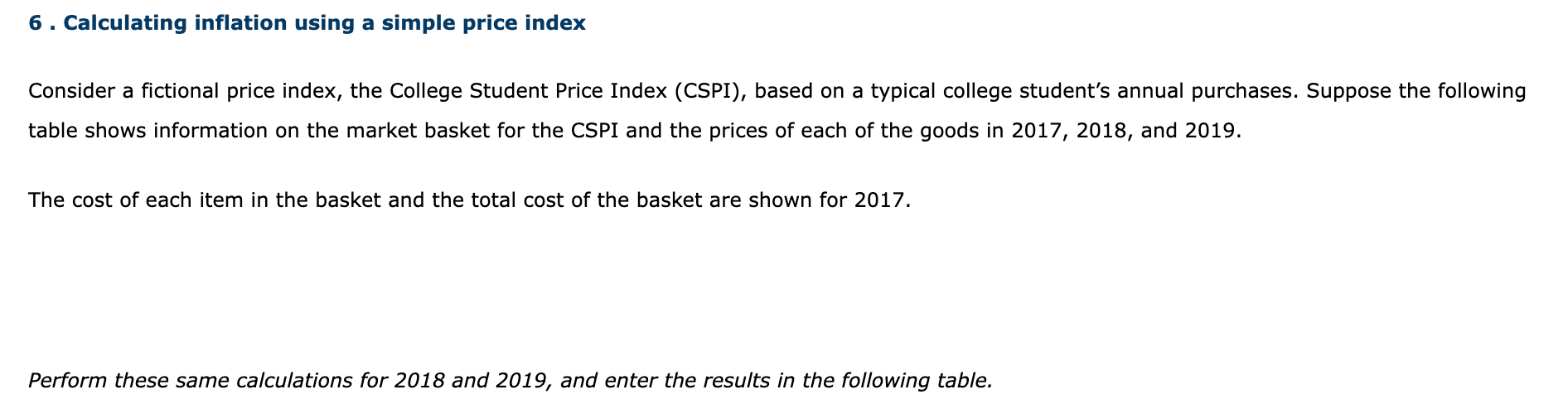 Solved 6. Calculating inflation using a simple price index | Chegg.com