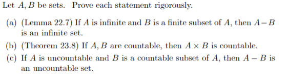 Solved Let A, B be sets. Prove each statement rigorously. | Chegg.com