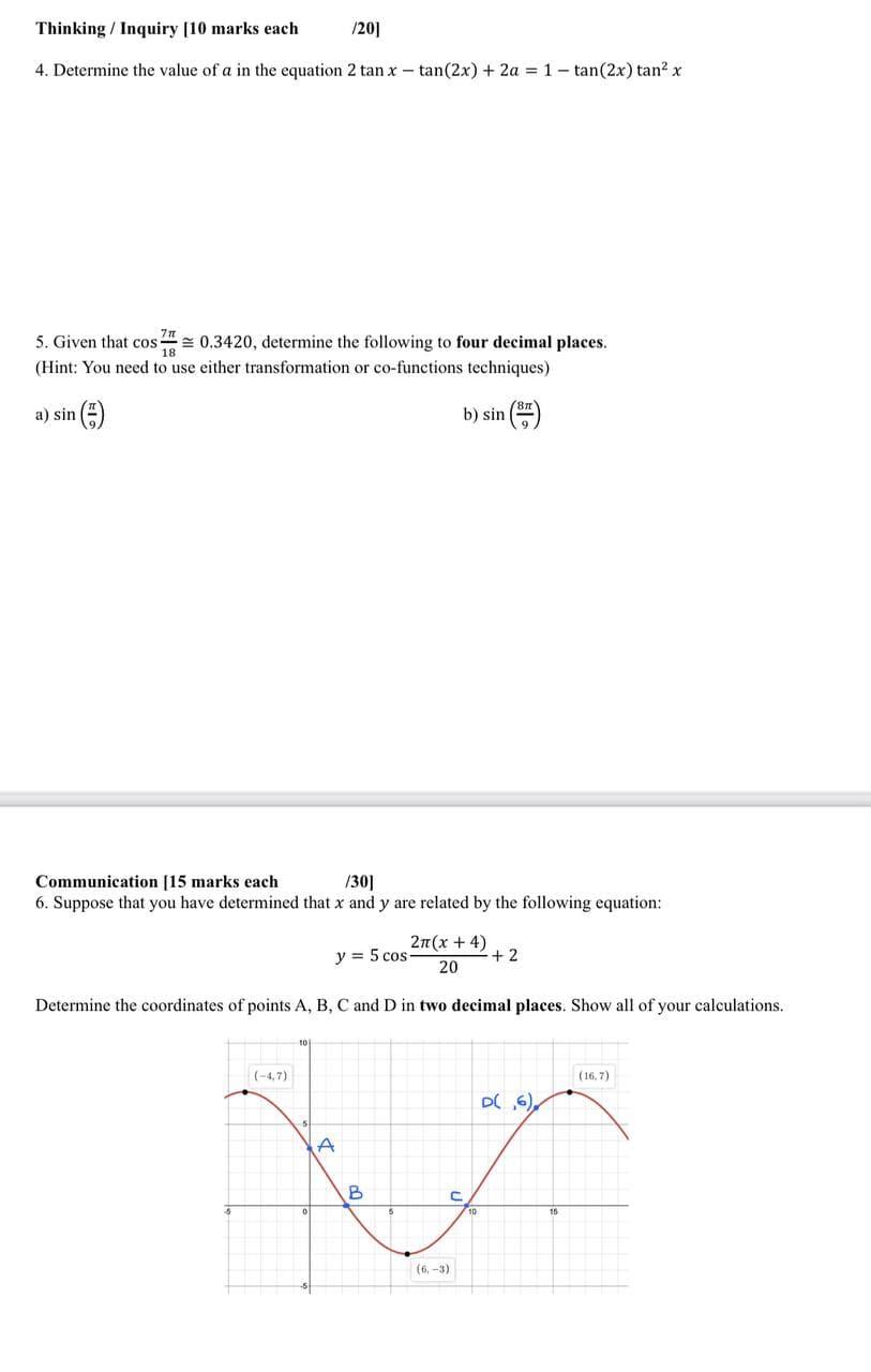 Solved Thinking / Inquiry (10 marks each /201 4. Determine | Chegg.com